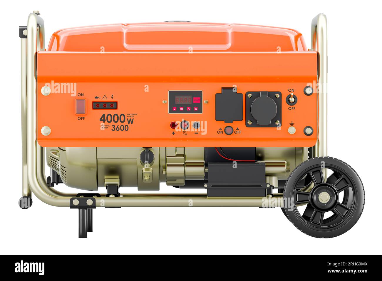 Gasoline Generator with frame and wheels, side view. 3D rendering ...