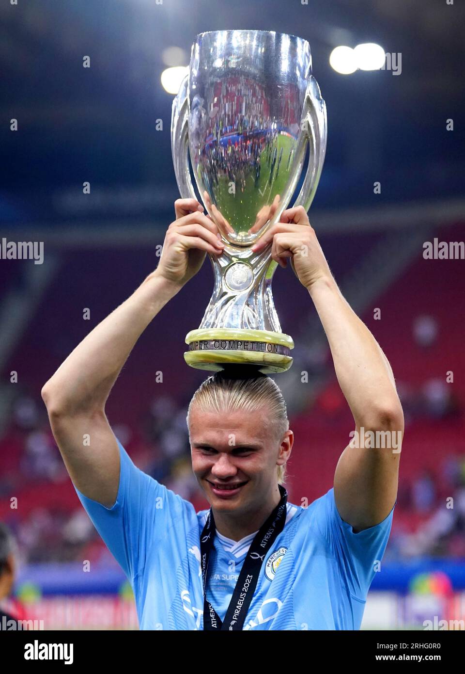 Manchester City's Erling Haaland celebrates with the UEFA Super Cup ...