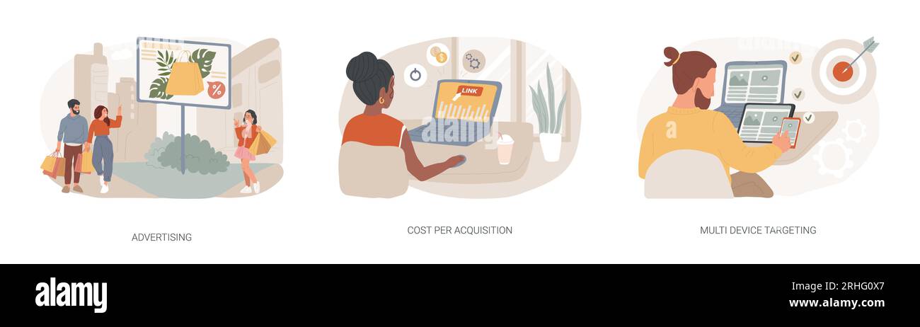 Online digital campaign isolated concept vector illustration set ...