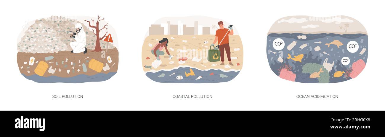 Environmental change isolated concept vector illustration set. Soil and ...