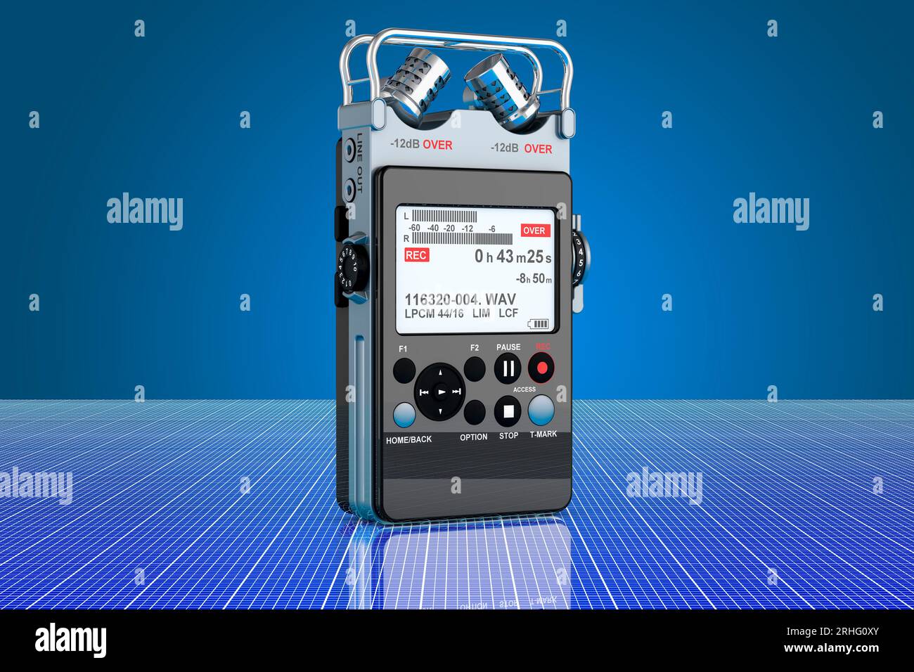 Digital voice recorder on digital, futuristic background, 3D rendering ...