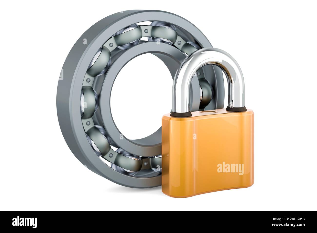 Ball bearing with padlock, 3D rendering isolated on white background ...