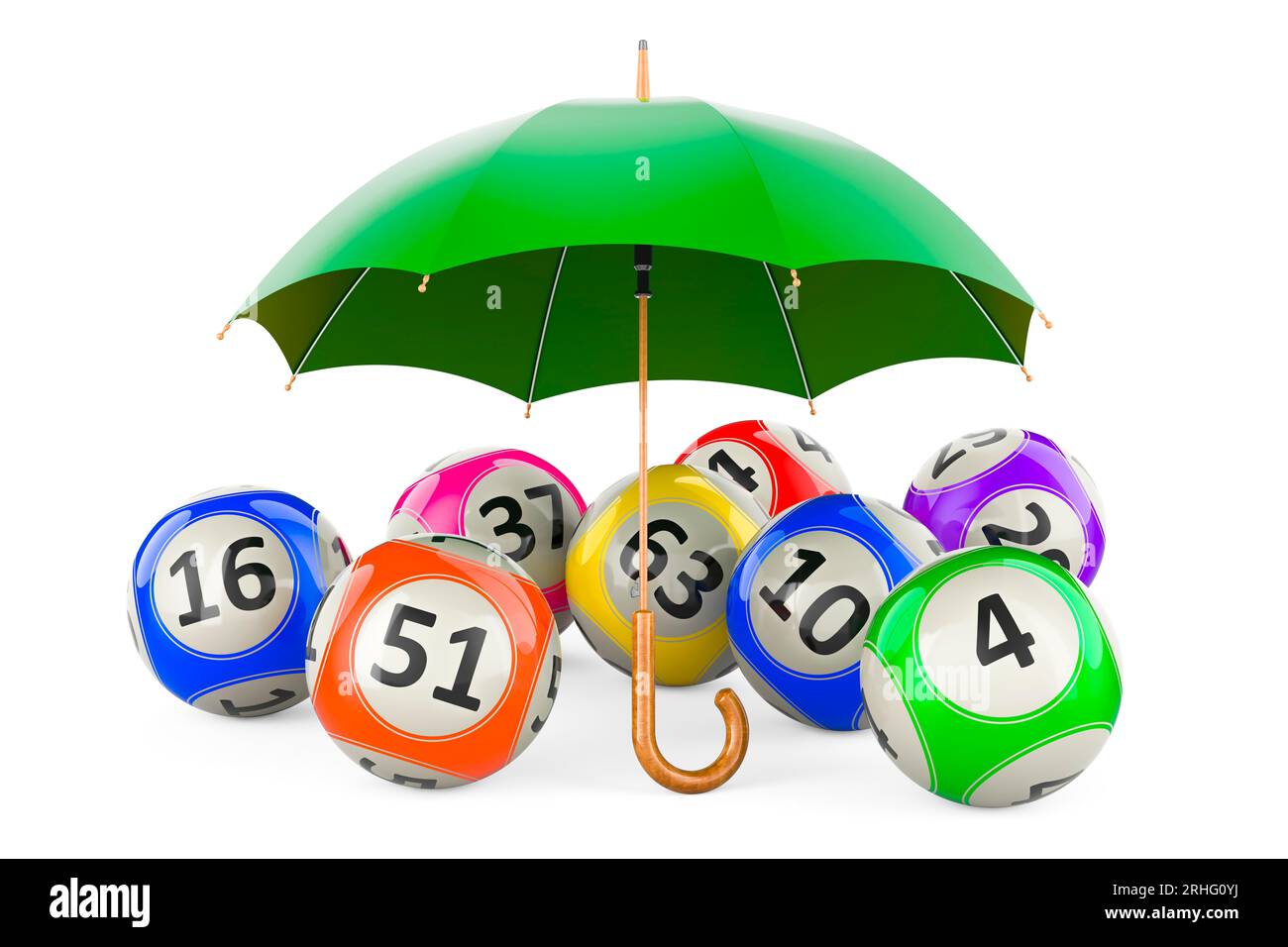 Lottery balls under umbrella, 3D rendering isolated on white background ...