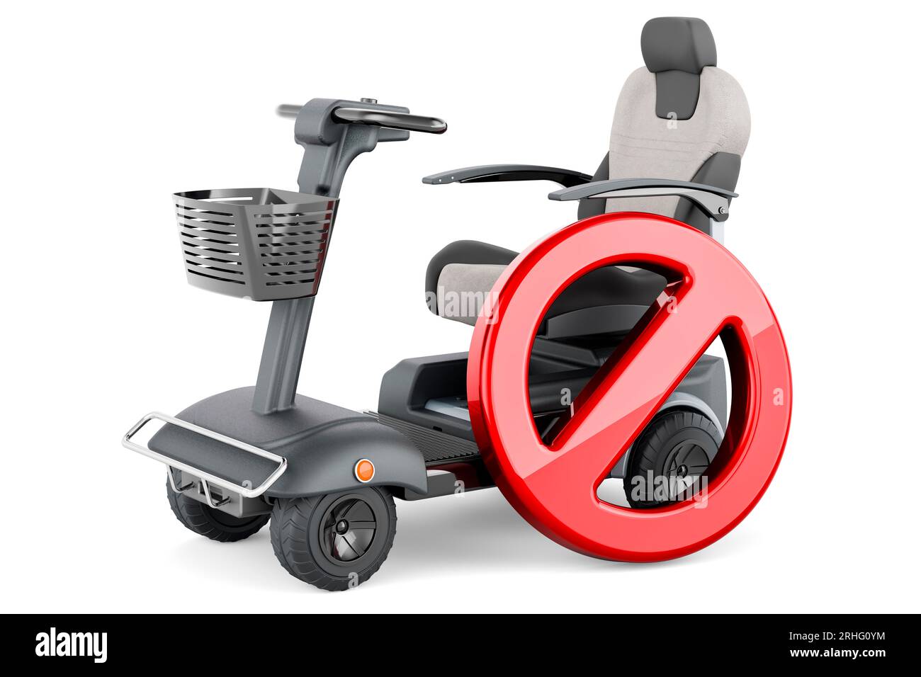 Handicap scooter with forbidden symbol. 3D rendering isolated on white ...