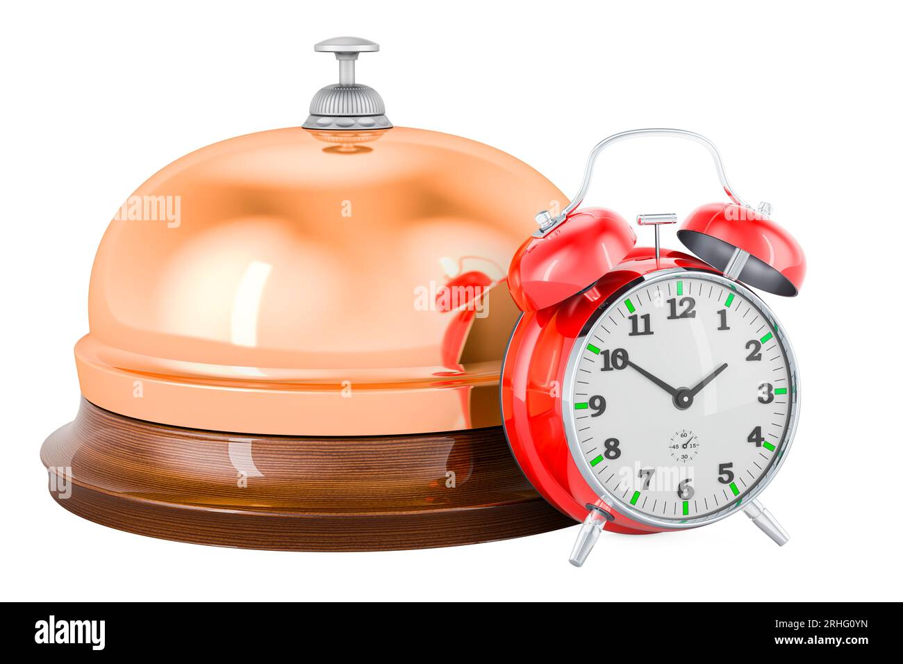 Reception bell with alarm clock, 3D rendering isolated on white ...