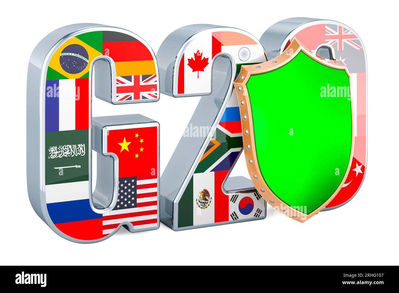 Summit G20 with shield, 3D rendering isolated on white background Stock ...