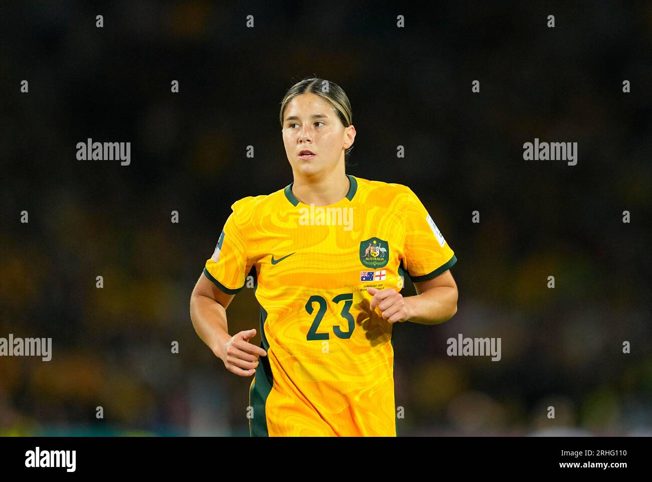 Sydney, Australia. August 16 2023: Kyra Cooney-Cross (Australia) looks ...