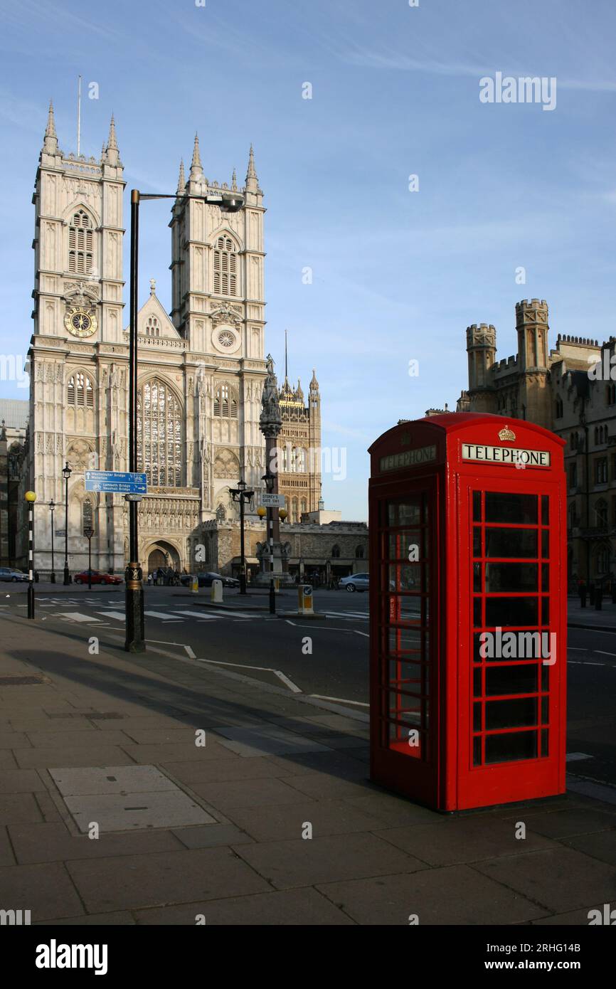 the Westminster Abbey alongside the traditional red phone booth are ...