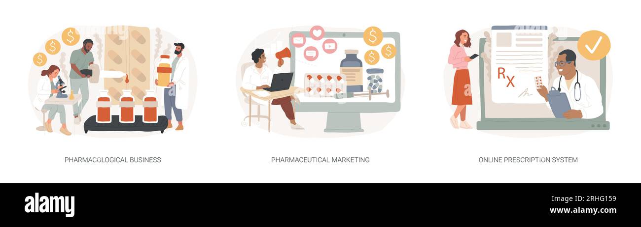 Drugs and medication industry isolated concept vector illustration set ...
