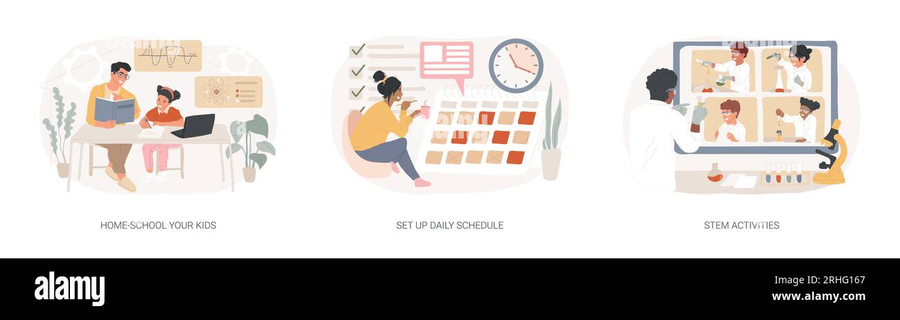 Distance learning isolated concept vector illustration set. Home-school ...