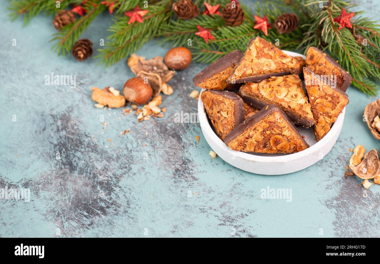 Nut corner triangles, traditional german sweets called Nussecke ...