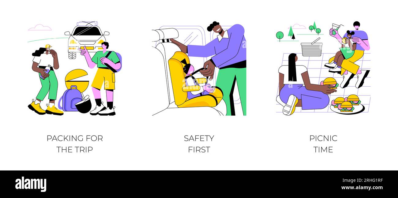 Roadtripping isolated cartoon vector illustrations set. Packing for the ...