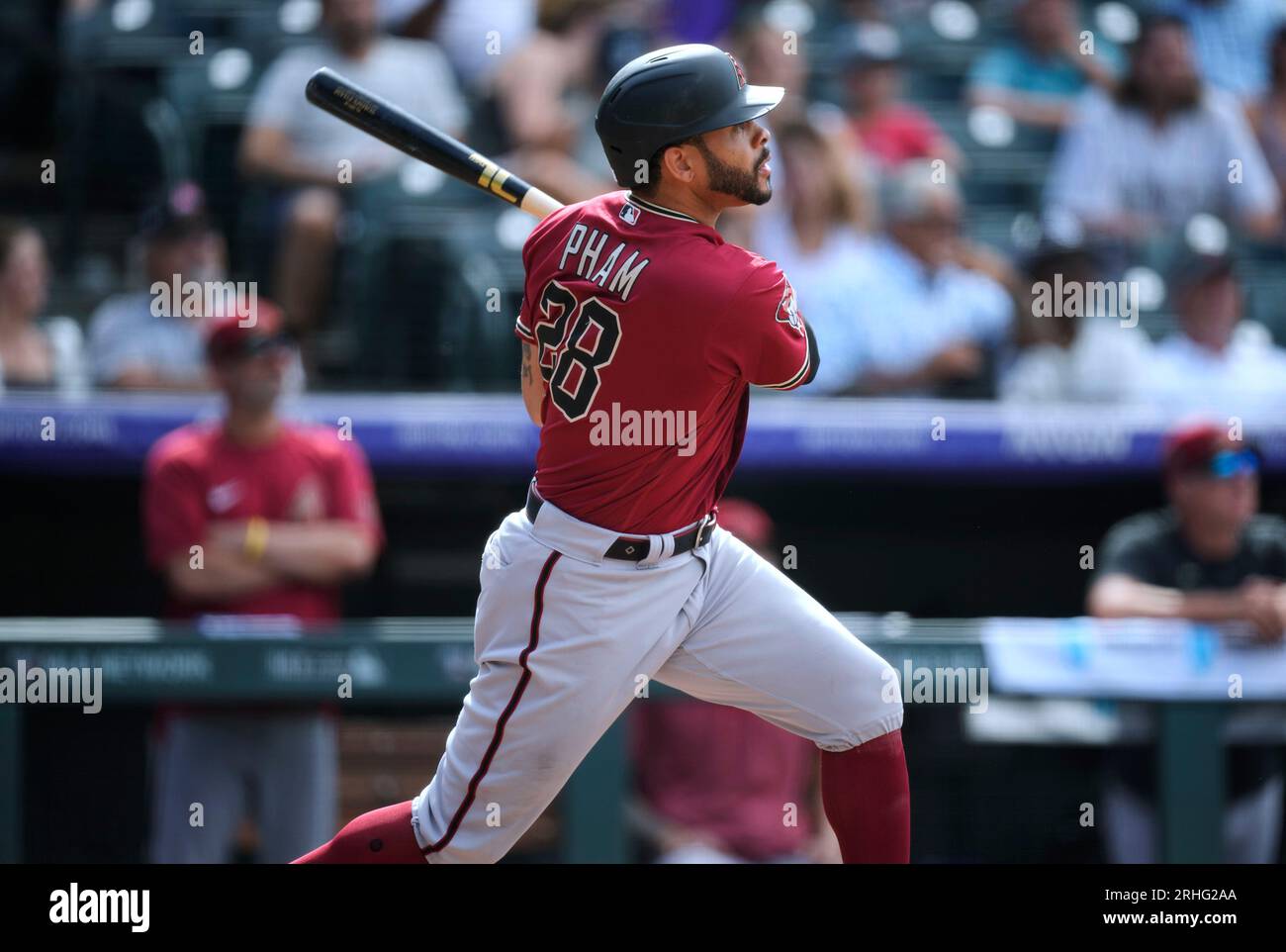 Arizona Diamondbacks' Tommy Pham watches his RBI sacrifice fly against ...