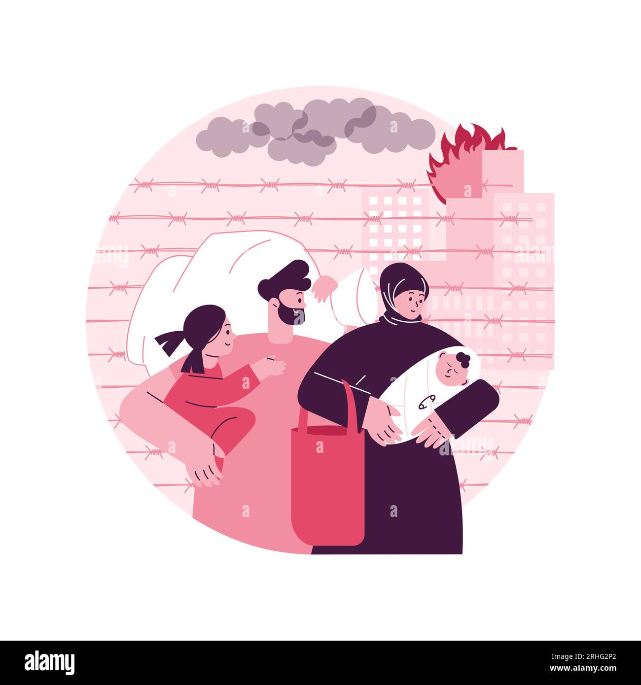 Refugees abstract concept vector illustration. People crossing border ...