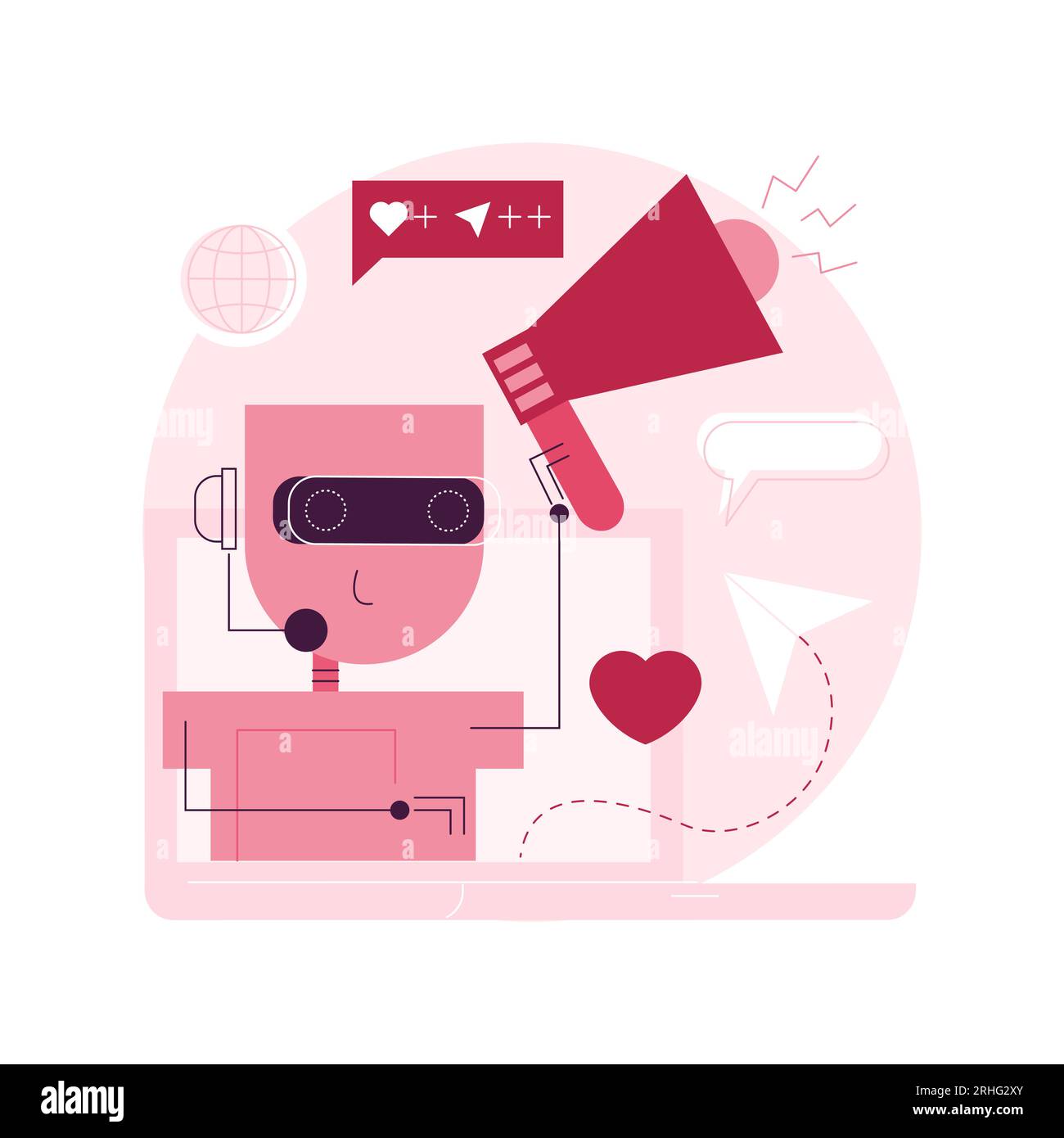 Artificial intelligence in social media abstract concept vector illustration. Artificial ...