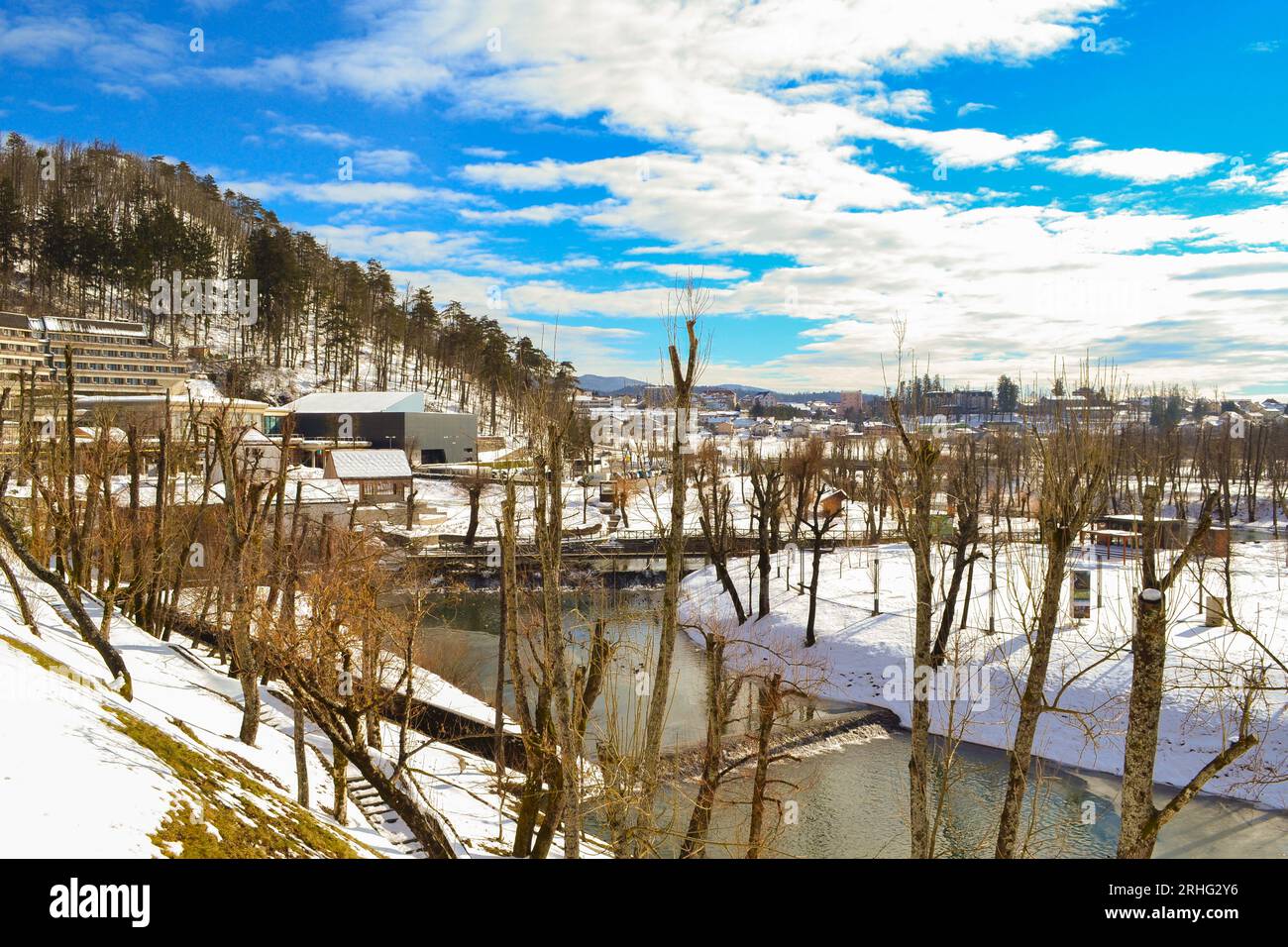 View of Pivka river park on nice winter day.It is a karst lost river in ...