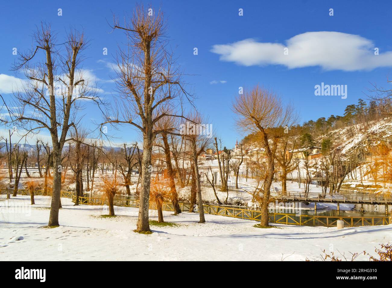 View of Pivka river park on nice winter day.It is a karst lost river in ...