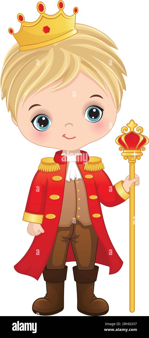 Vector Cartoon Cute Little Prince Holding Sceptre Stock Vector Image ...