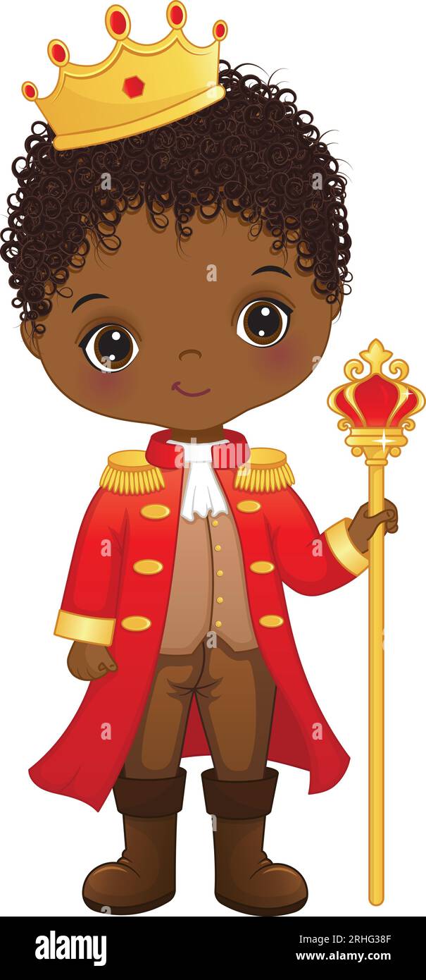 Vector Cartoon Cute Black Prince Holding Sceptre Stock Vector Image ...