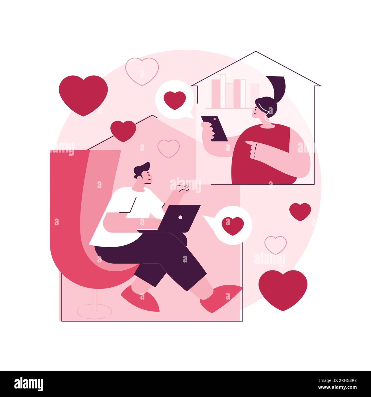 Online Relationships Abstract Concept Vector Illustration Romantic Couple Girlfriend And