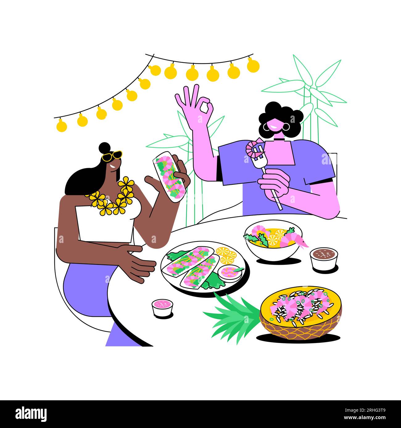 Tasting new food isolated cartoon vector illustrations. Attractive ...