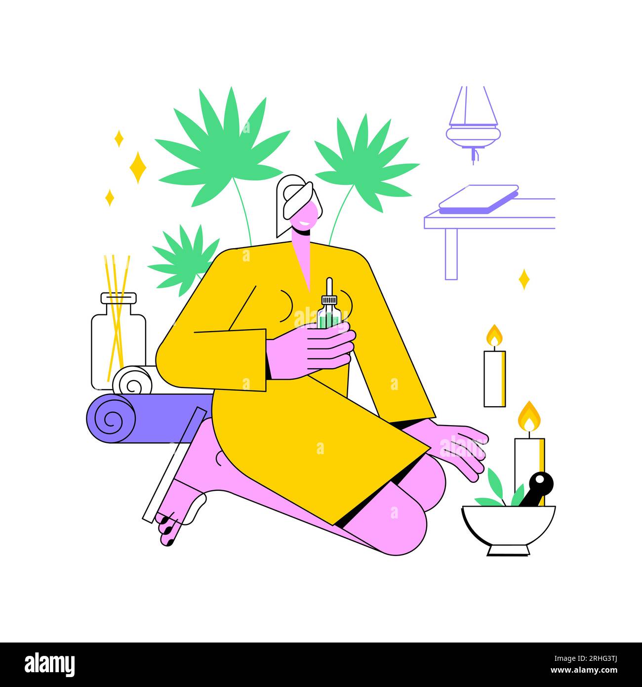 Ayurveda retreat isolated cartoon vector illustrations. Young woman in ...