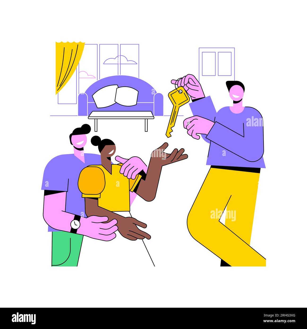 Apartment check-in isolated cartoon vector illustrations. Couple ...