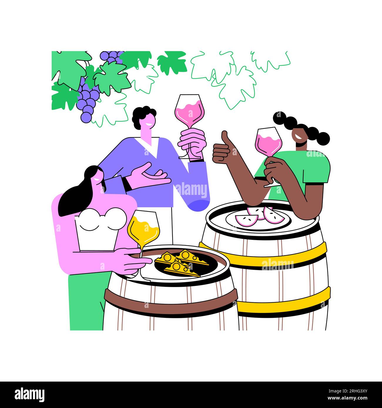 Wine tasting isolated cartoon vector illustrations. Group of friends ...