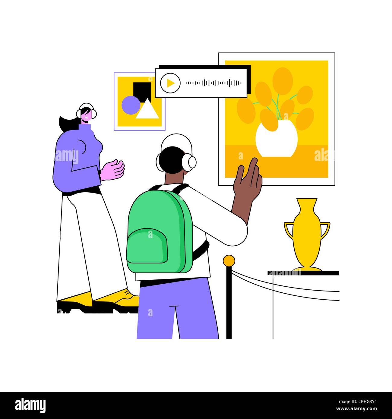 Audio guide isolated cartoon vector illustrations. Couple visit museum ...