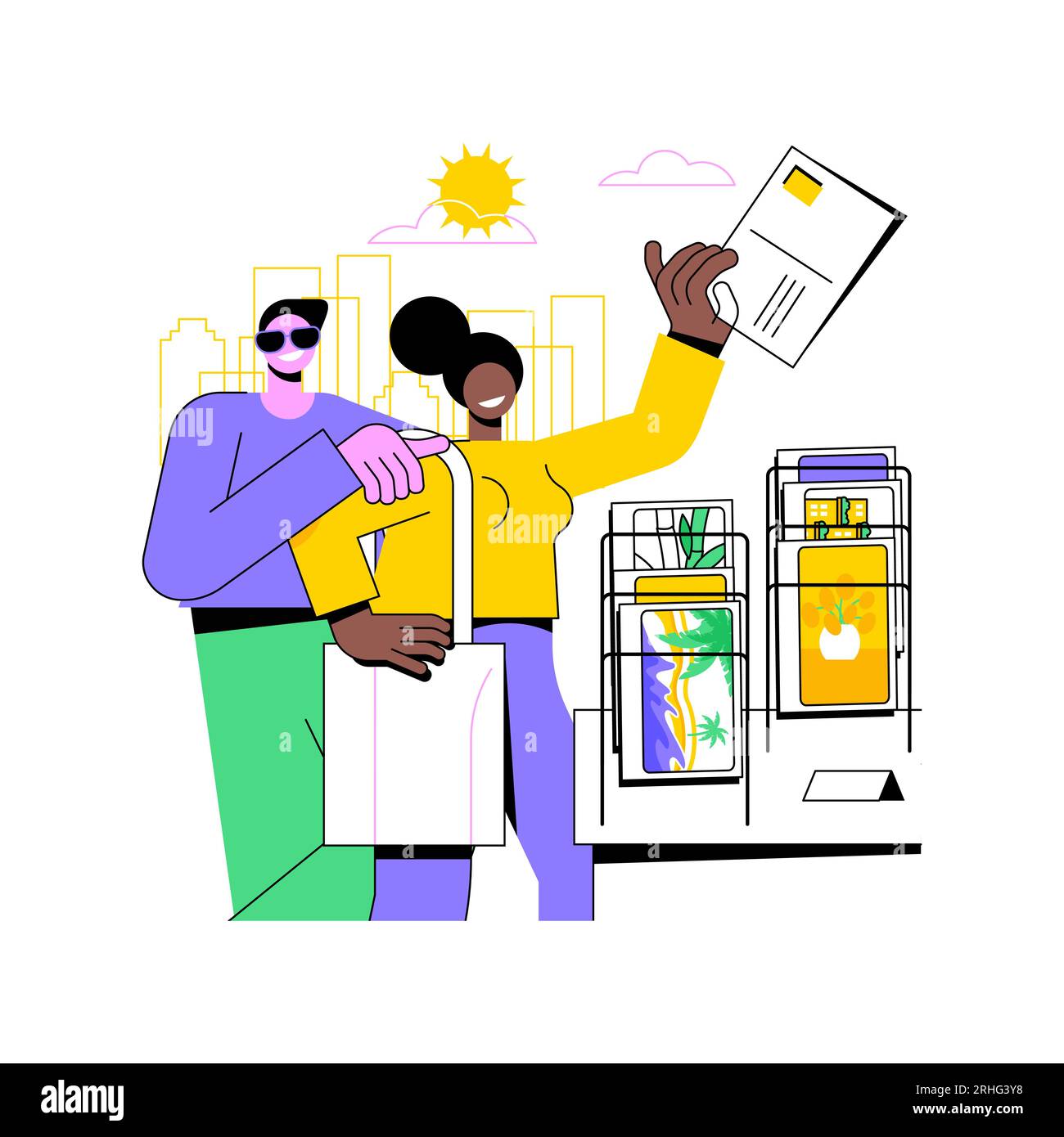 Send postcards isolated cartoon vector illustrations. Couple walking ...