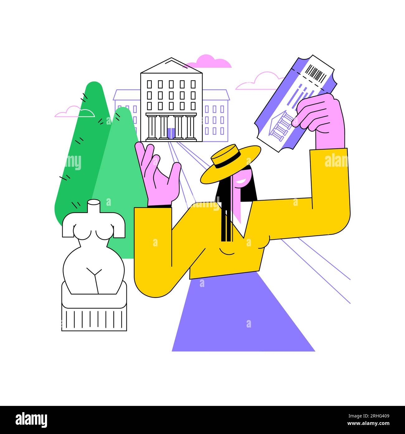 Buying tickets isolated cartoon vector illustrations. Happy girl with ...