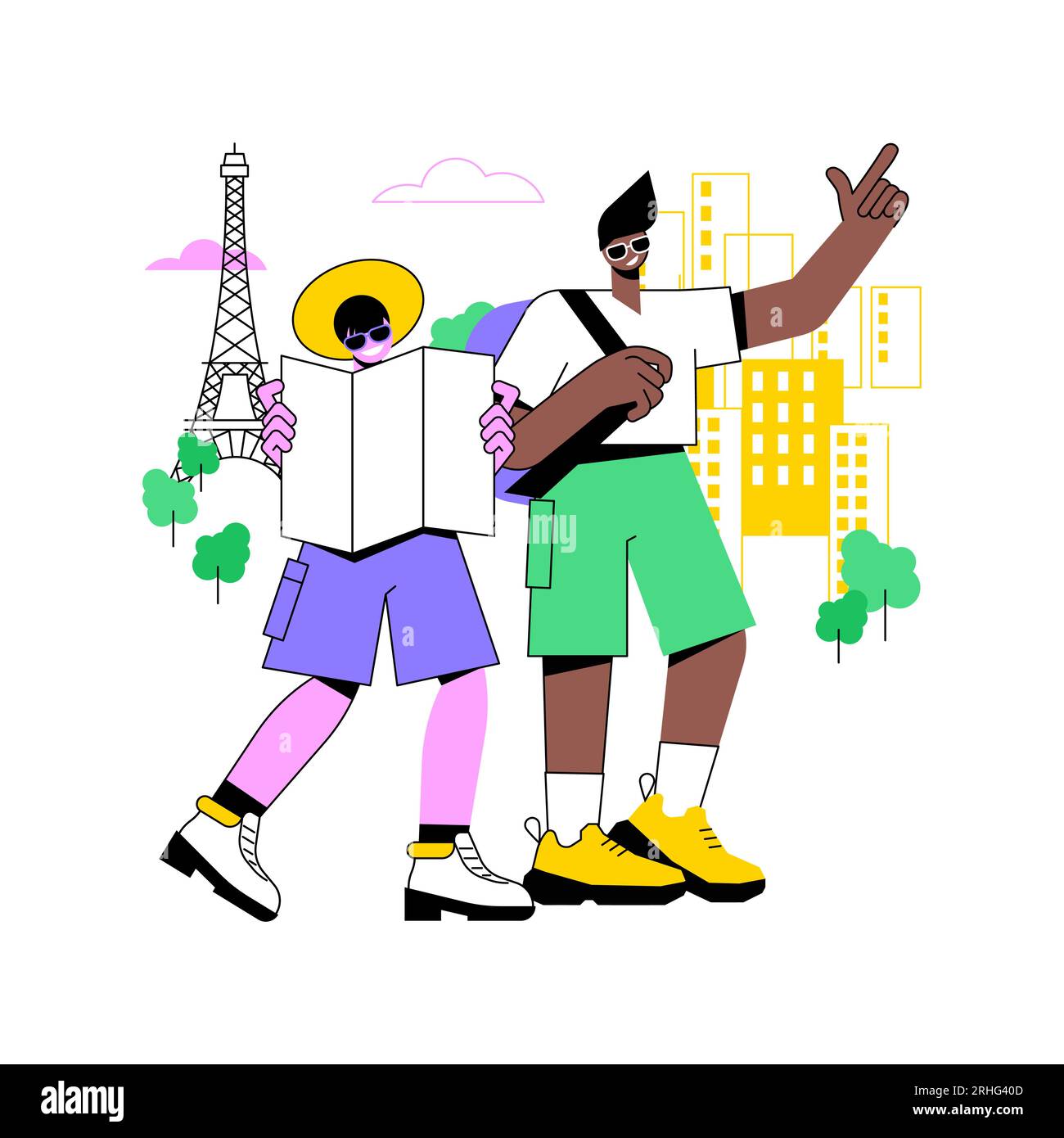 Sightseeing walk isolated cartoon vector illustrations. Tourists with ...