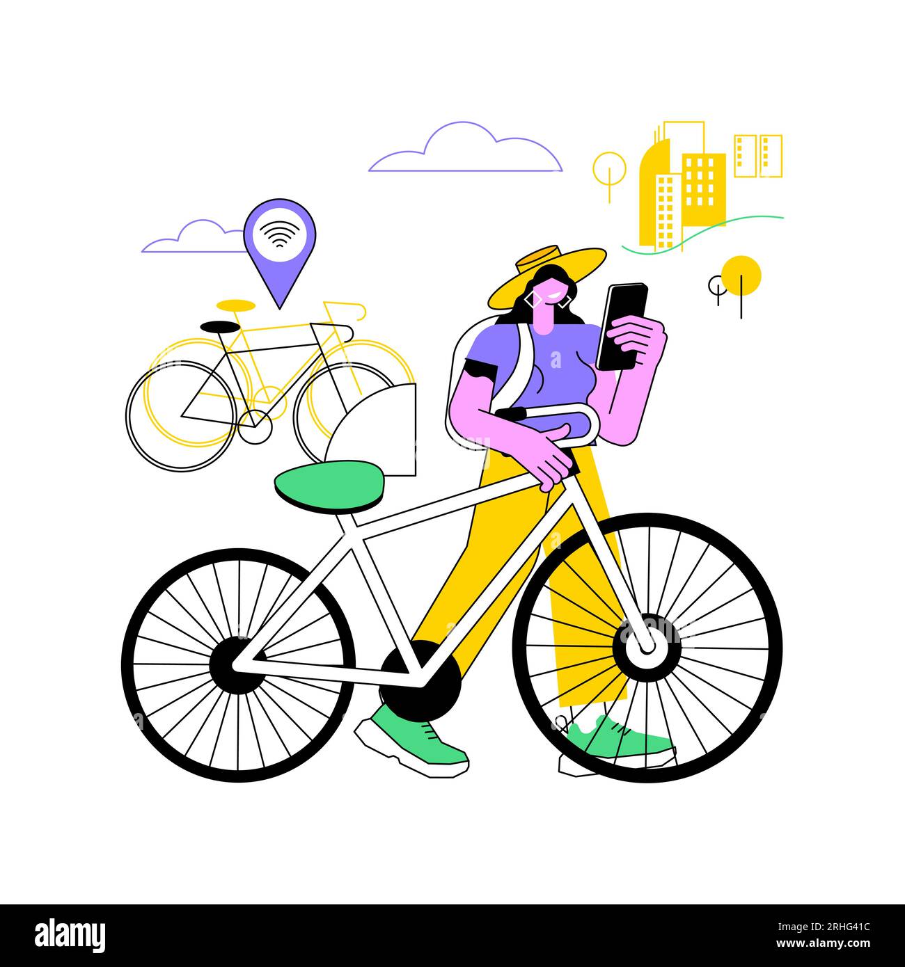 Explore the city on a bike isolated cartoon vector illustrations. Young ...