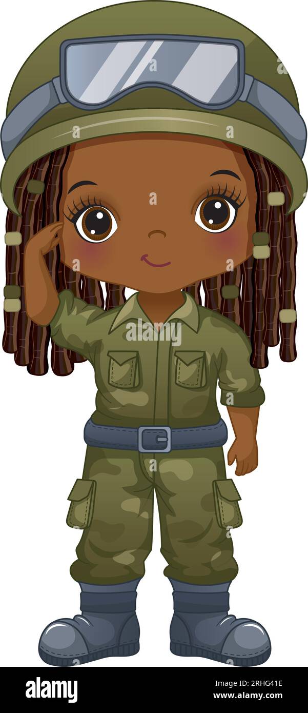 Vector Cartoon Military Girl. Vector Afro Soldier Stock Vector Image ...