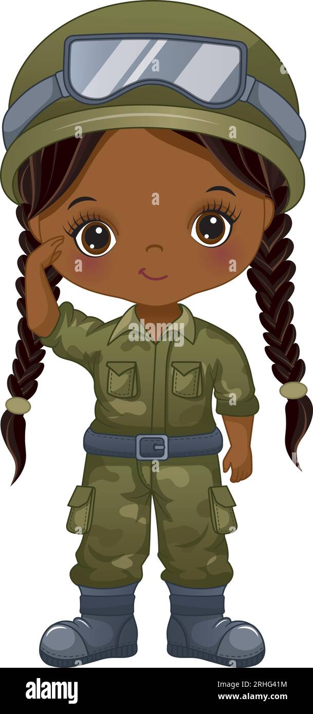 Vector Cartoon Military Girl. Vector Afro Soldier Stock Vector Image ...