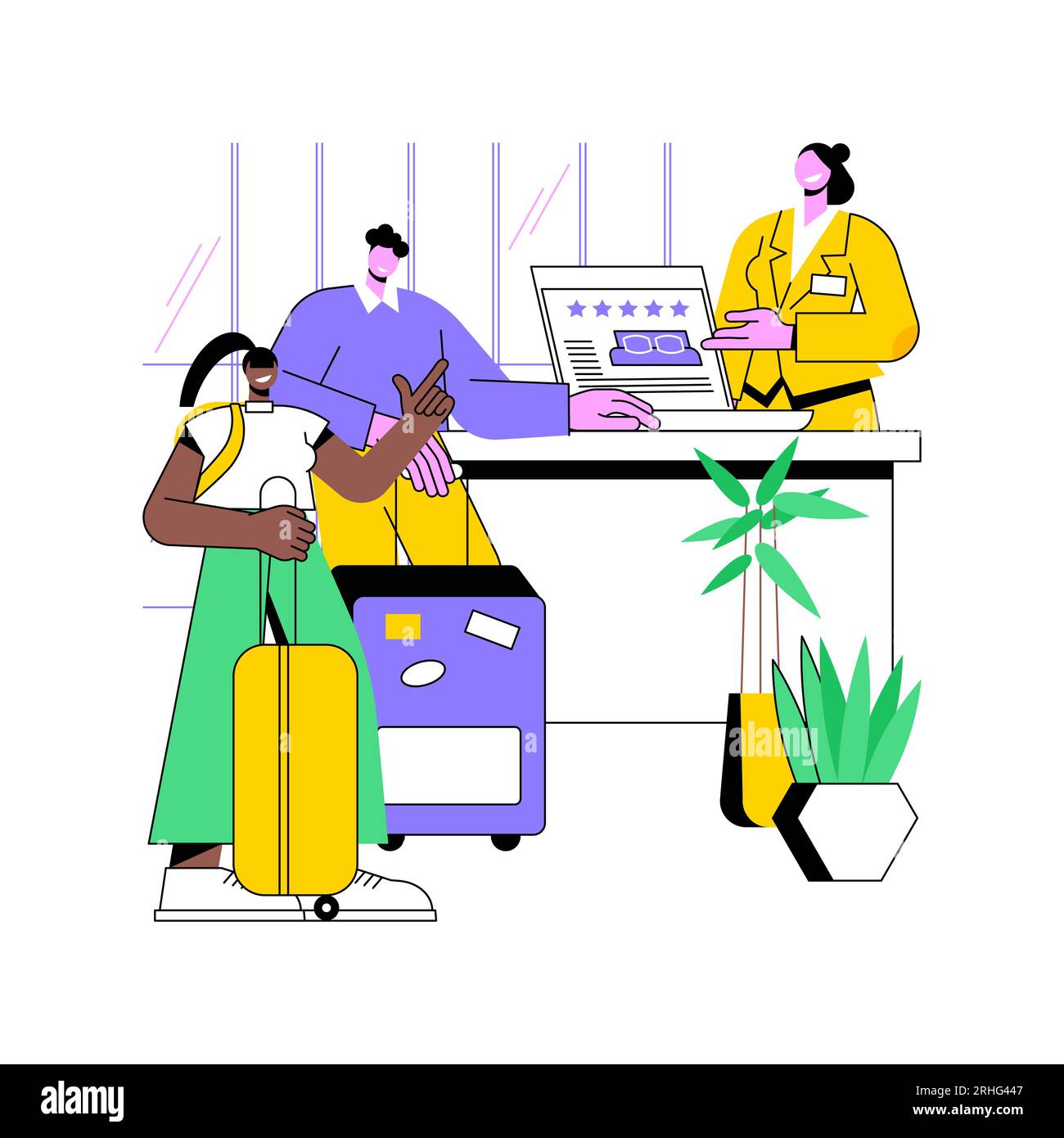 Hostel check-in isolated cartoon vector illustrations. Young couple ...