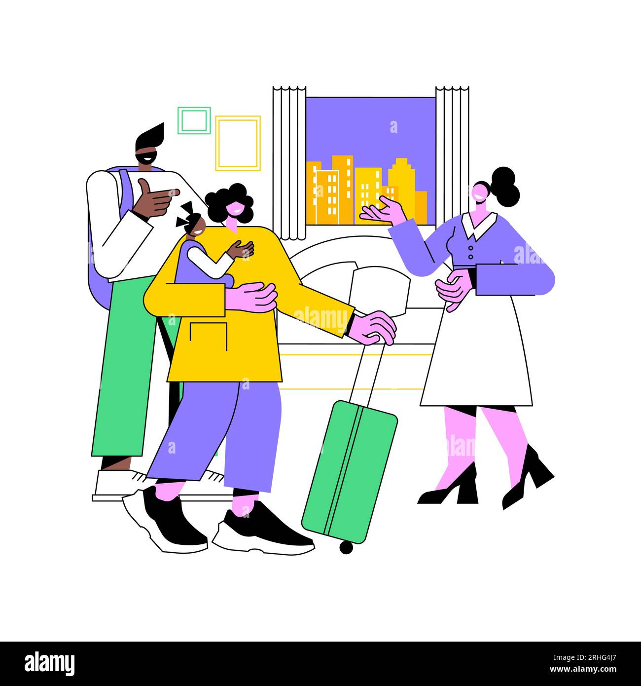 Guesthouse host isolated cartoon vector illustrations. Bed and ...