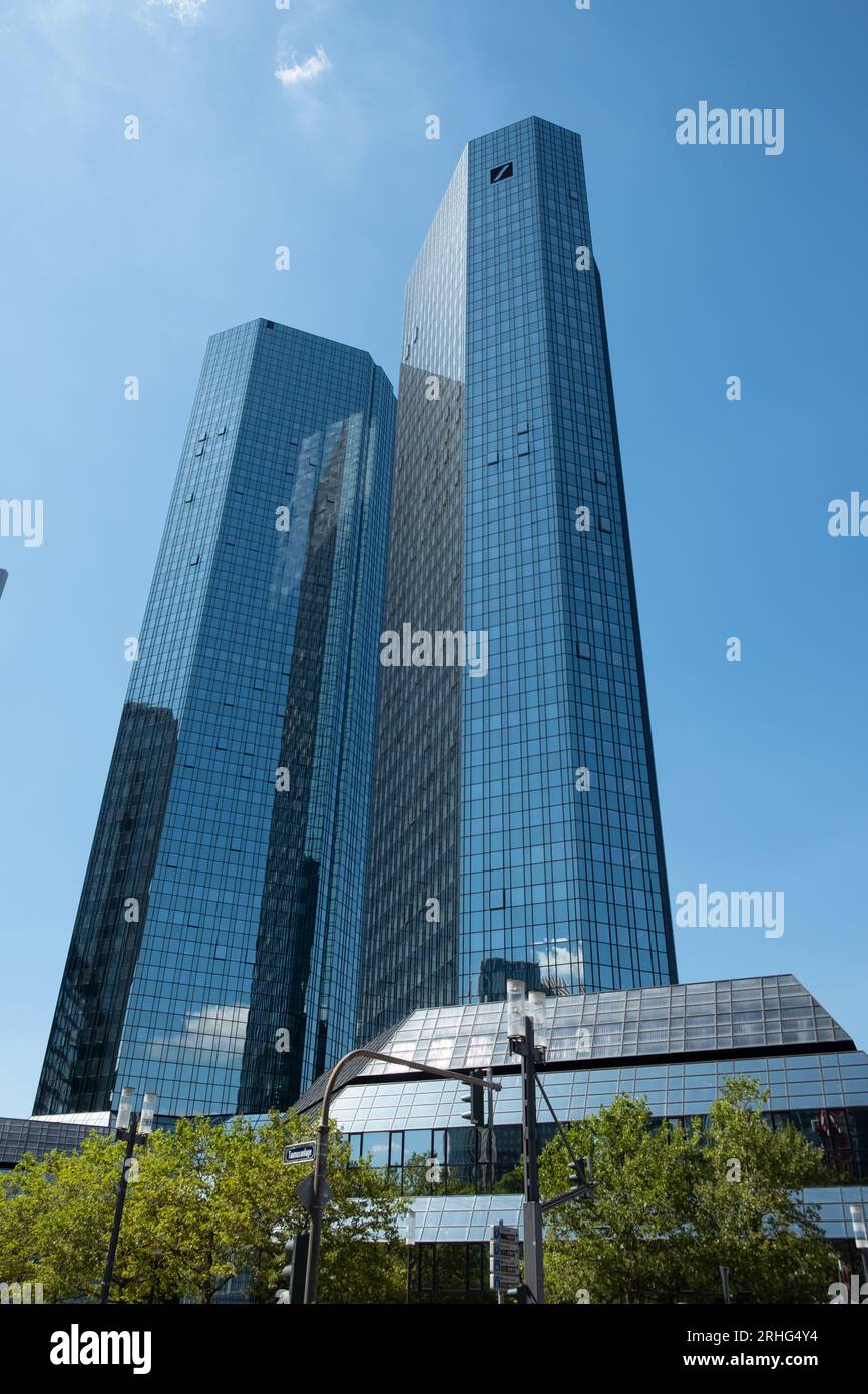 Frankfurt am Main, Germany - August 10, 2023: The Deutsche Bank twin ...