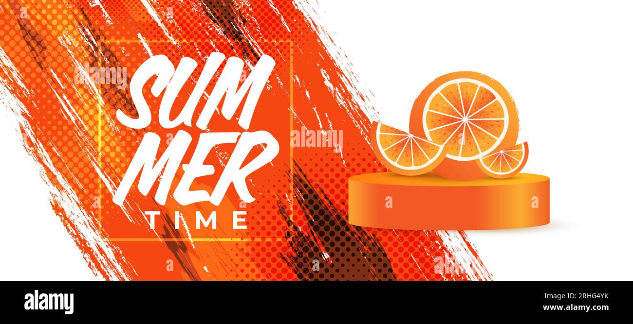 Summer Festive Background with 3D Realistic Oranges on Grunge ...