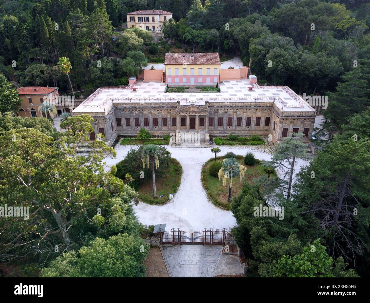 Aerial view of Villa San Martino Napoleonic residence. Portoferraio ...