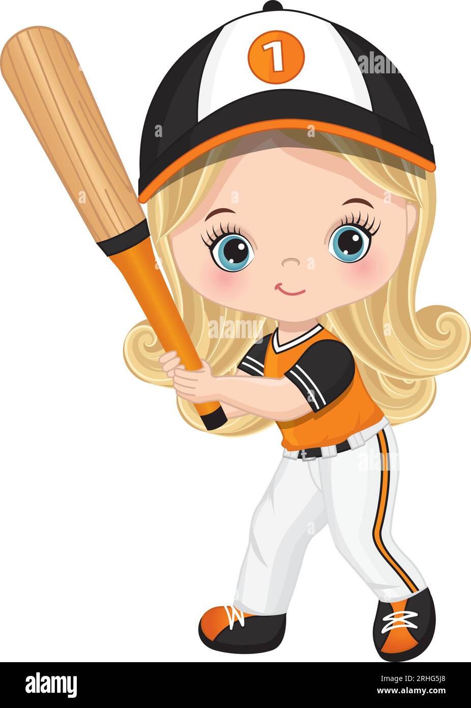 Vector Cute Little Girl Playing Baseball Stock Vector Image & Art - Alamy