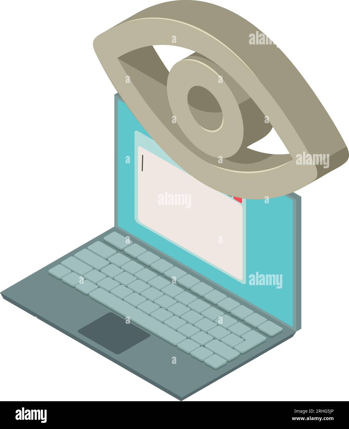 Laptop icon isometric vector. Modern laptop and large opened human eye ...