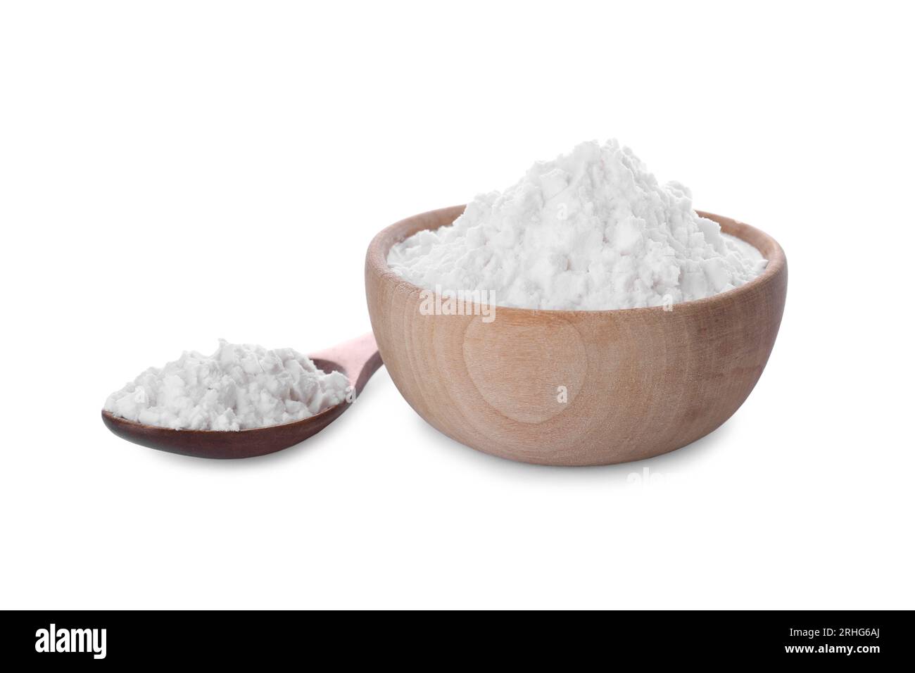 Wooden bowl and spoon of natural starch isolated on white Stock Photo ...