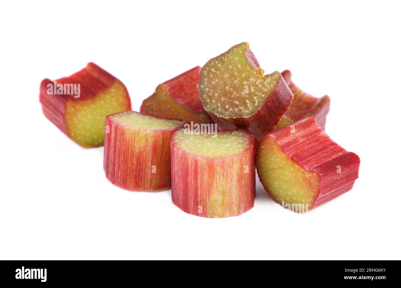 Pieces of ripe rhubarb isolated on white Stock Photo - Alamy