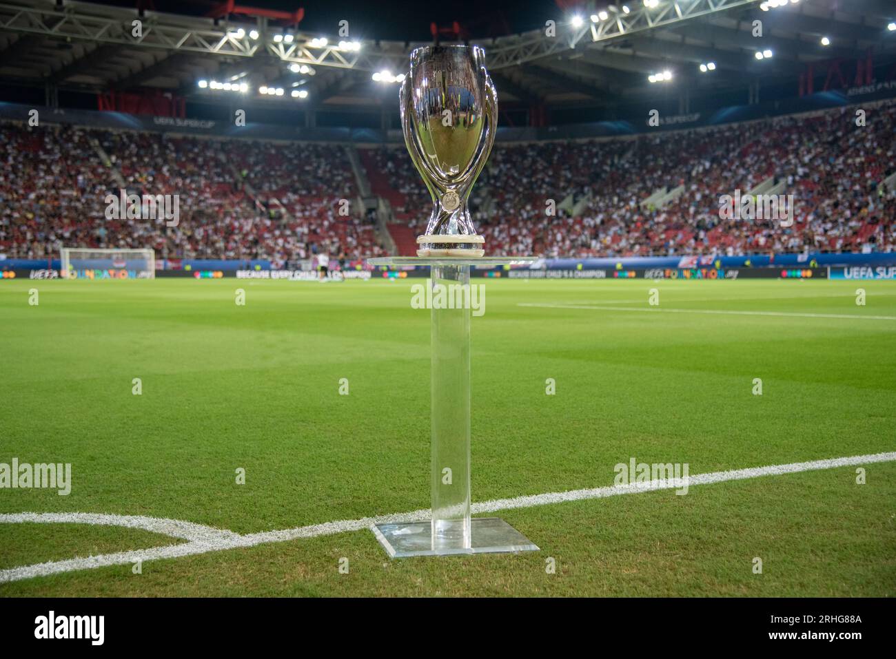 Piraeus, Greece. 16th Aug, 2023. The UEFA Super Cup trophy during the ...