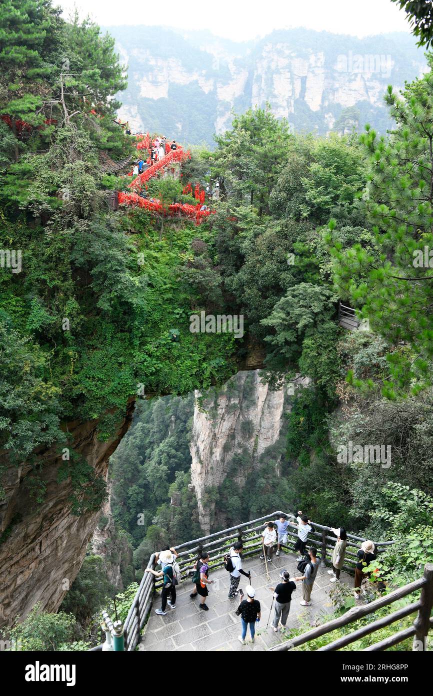 ZHANGJIAJIE, CHINA - AUGUST 9, 2023 - Tourists visit the Wulingyuan ...