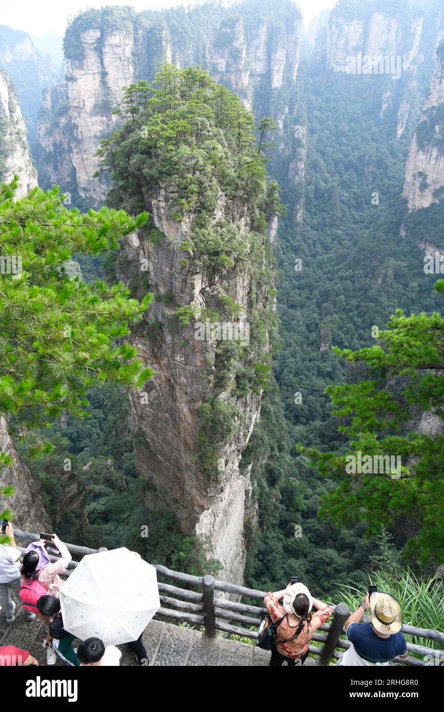 ZHANGJIAJIE, CHINA - AUGUST 9, 2023 - Tourists visit the Wulingyuan ...