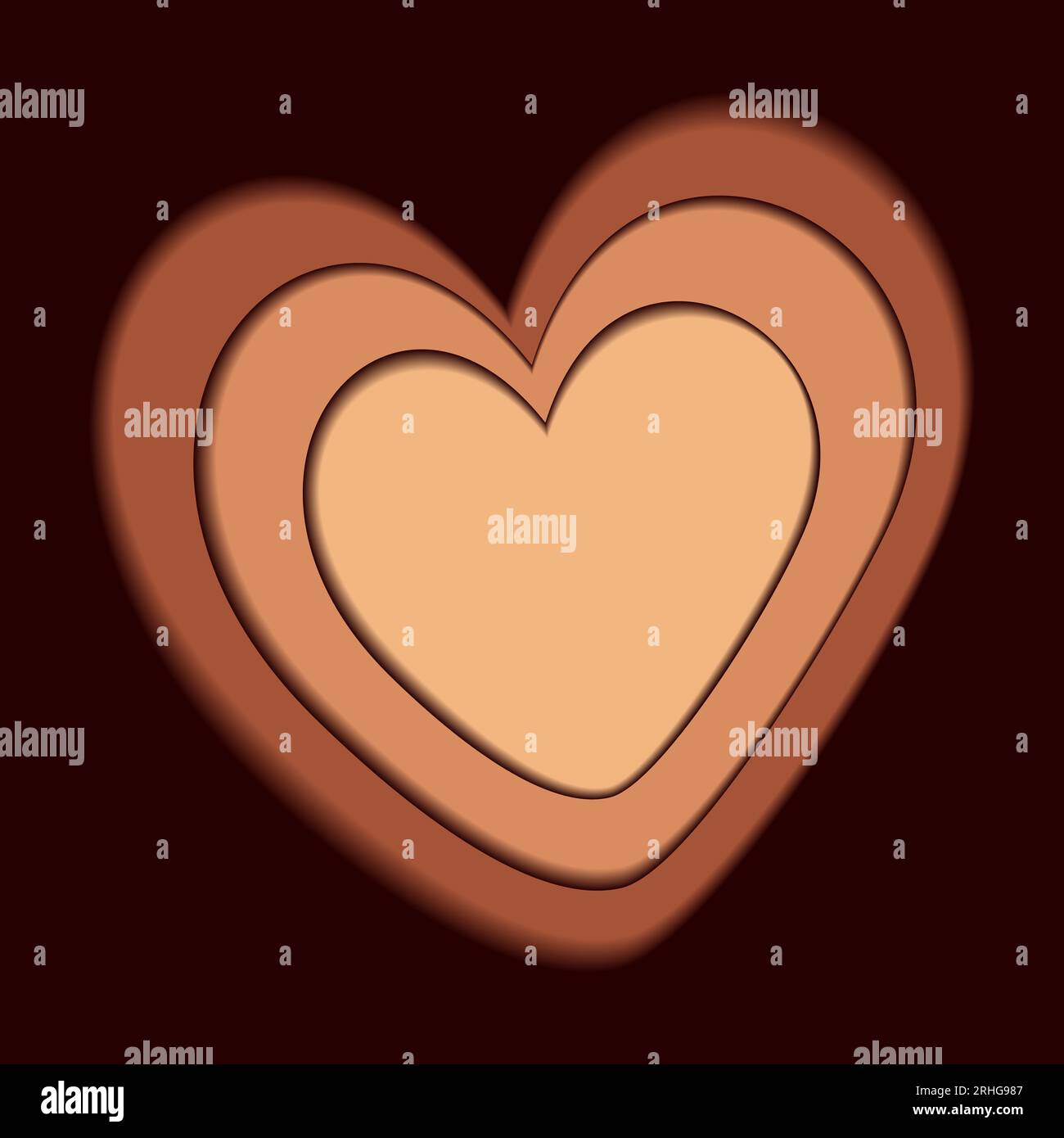 Heart shaped template in paper cut style in trendy coffee and chocolate ...