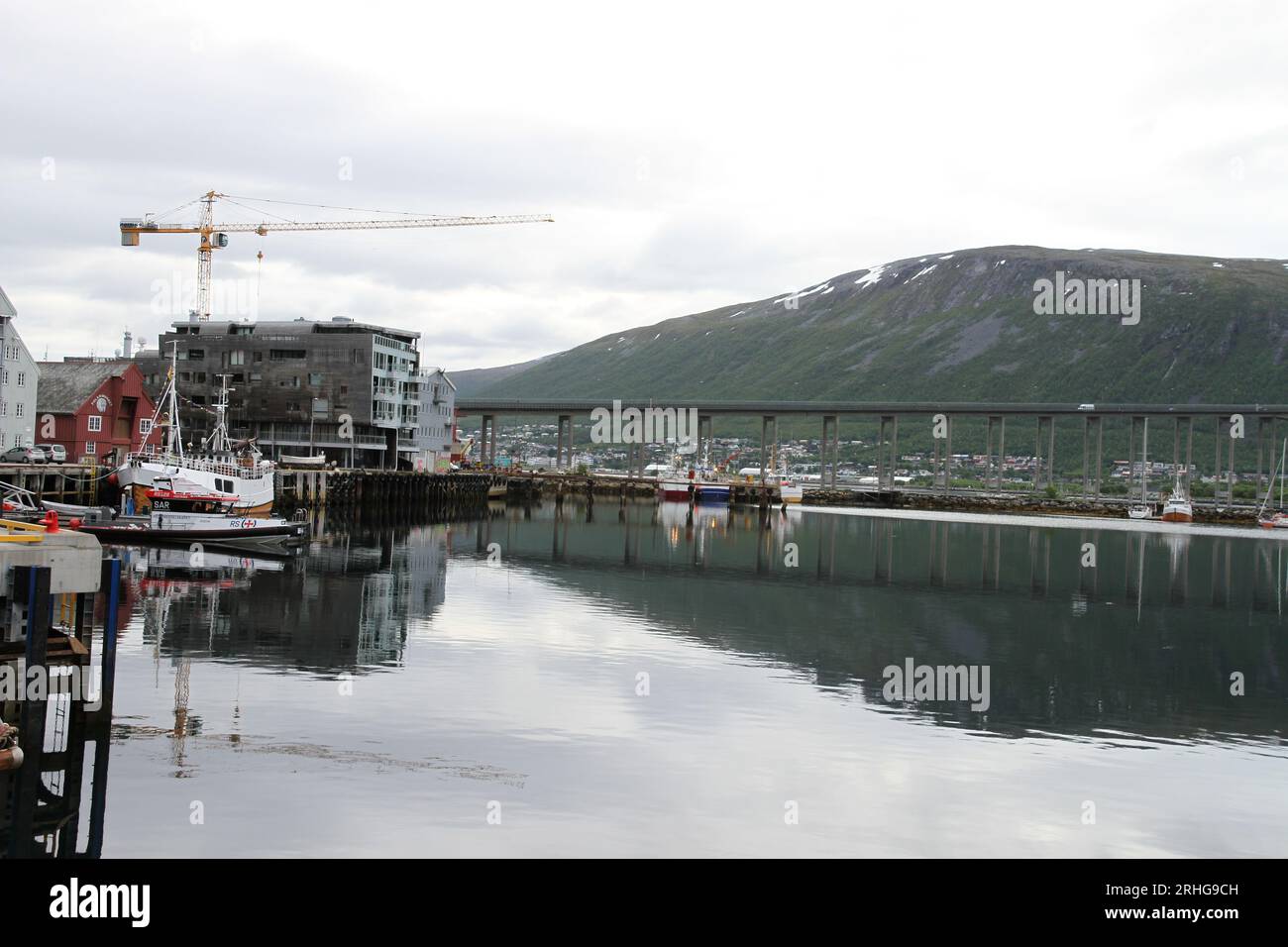 City of Tromso, Norway, View of mountains, buildings, churches and ...