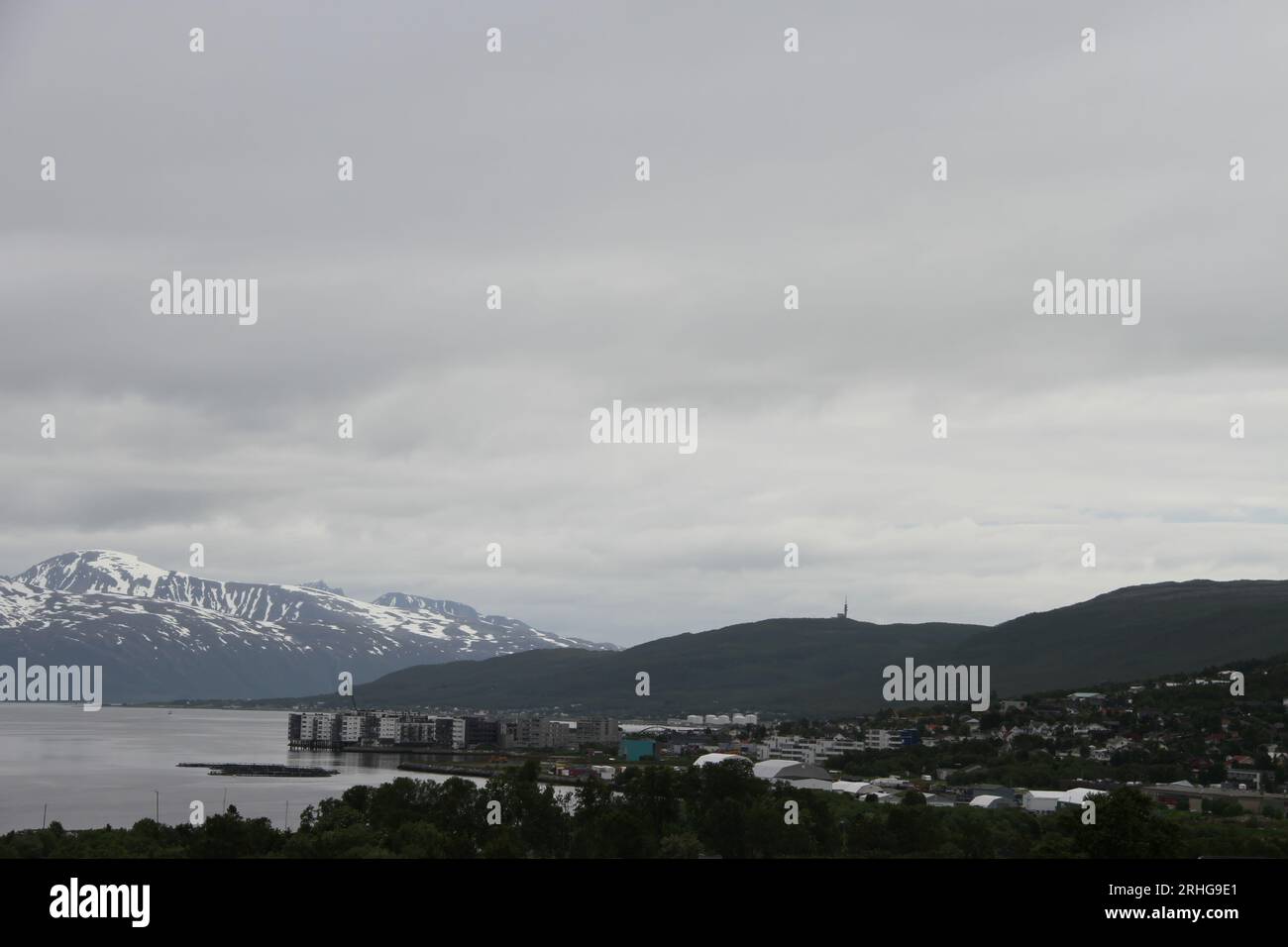 City of Tromso, Norway, View of mountains, buildings, churches and ...